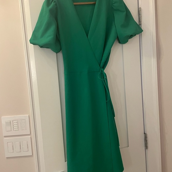 col 1972 | Dresses | Col 972 Kelly Green Wrap Dress With Puff Sleeves ...